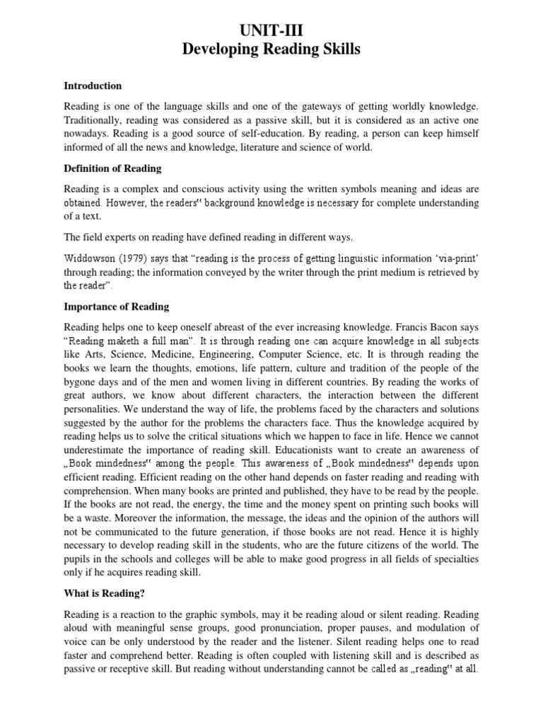 Developing Reading Skills | PDF | Speed Reading | Reading Comprehension