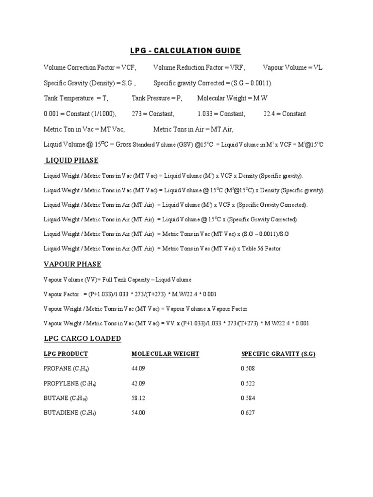 LPG - Calculation Guide | PDF