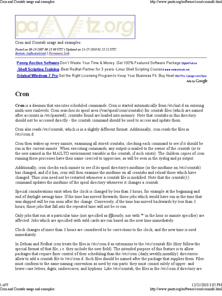 Cron and Crontab Usage and Examples | PDF