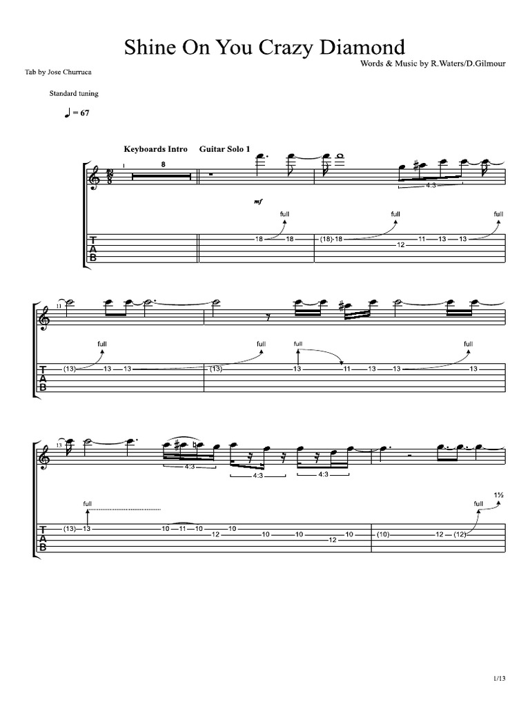 Shine On You Crazy Diamond Tab | PDF
