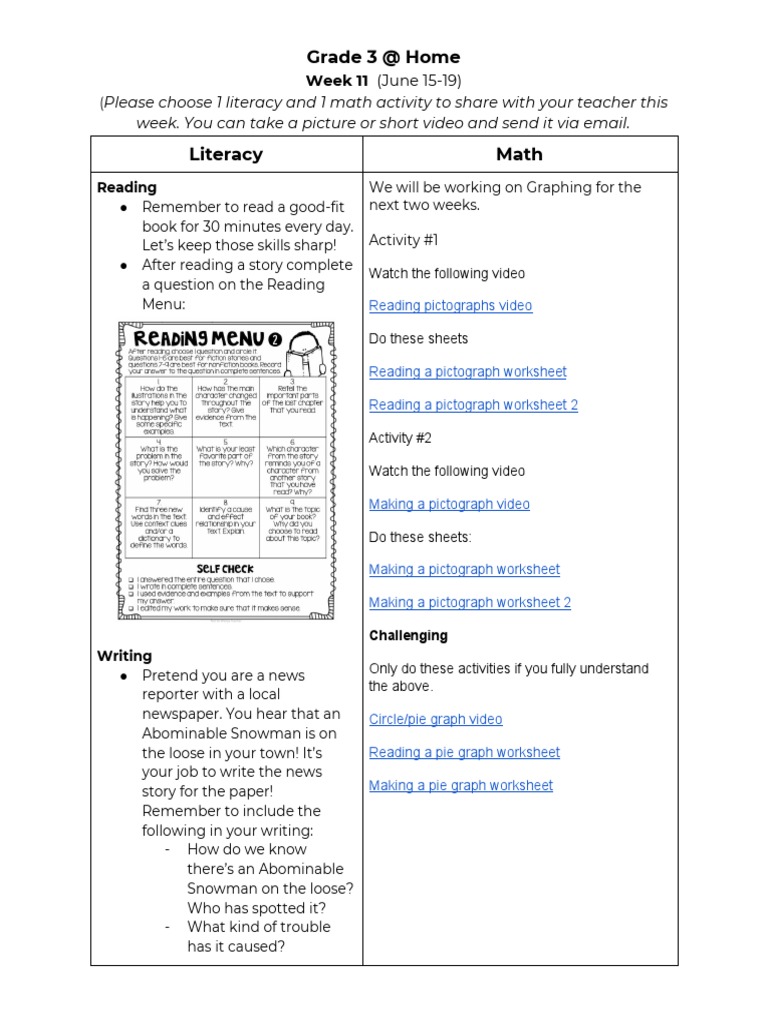 Week 11 - Grade 3 at Home 1 | PDF | Worksheet | Communication