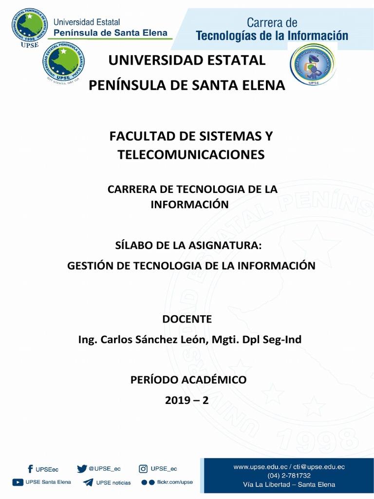 Silabo Gestión de Tecnolog. de La Información 2019-2 | PDF ...