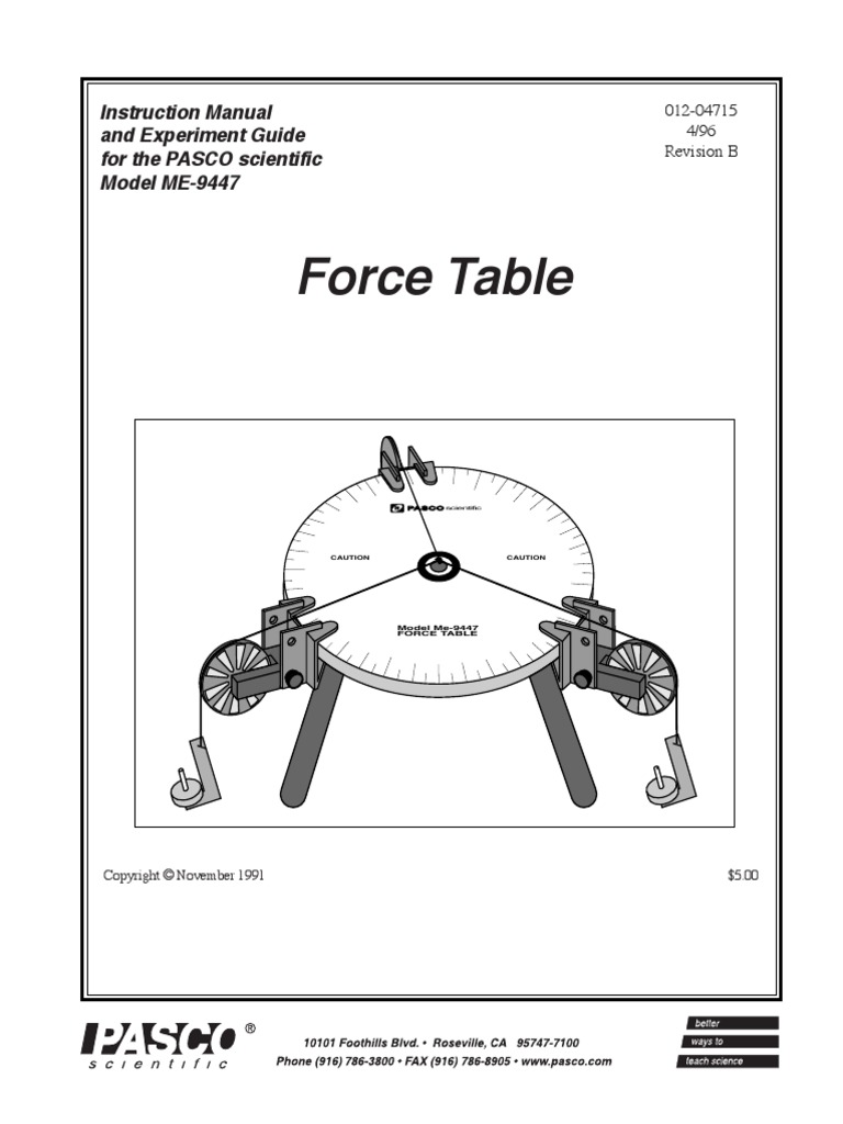 Force Table: Instruction Manual and Experiment Guide For The PASCO ...