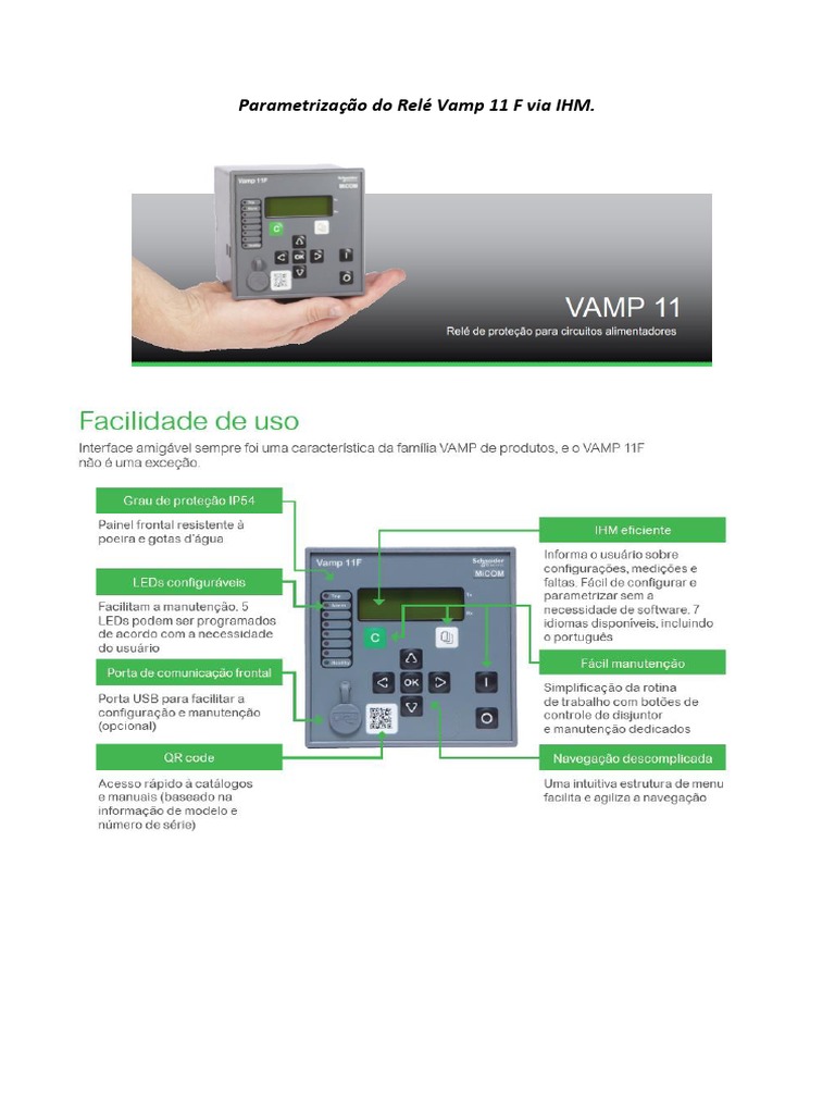 Parametrização Do Relé Vamp 11 F Via IHM | PDF | Relé | Rede elétrica