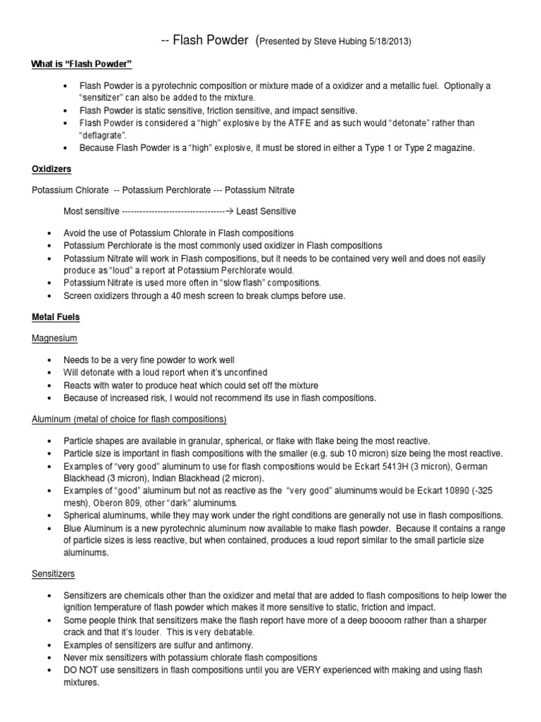 Flash Powder Guide | PDF | Pyrotechnics | Chemical Substances