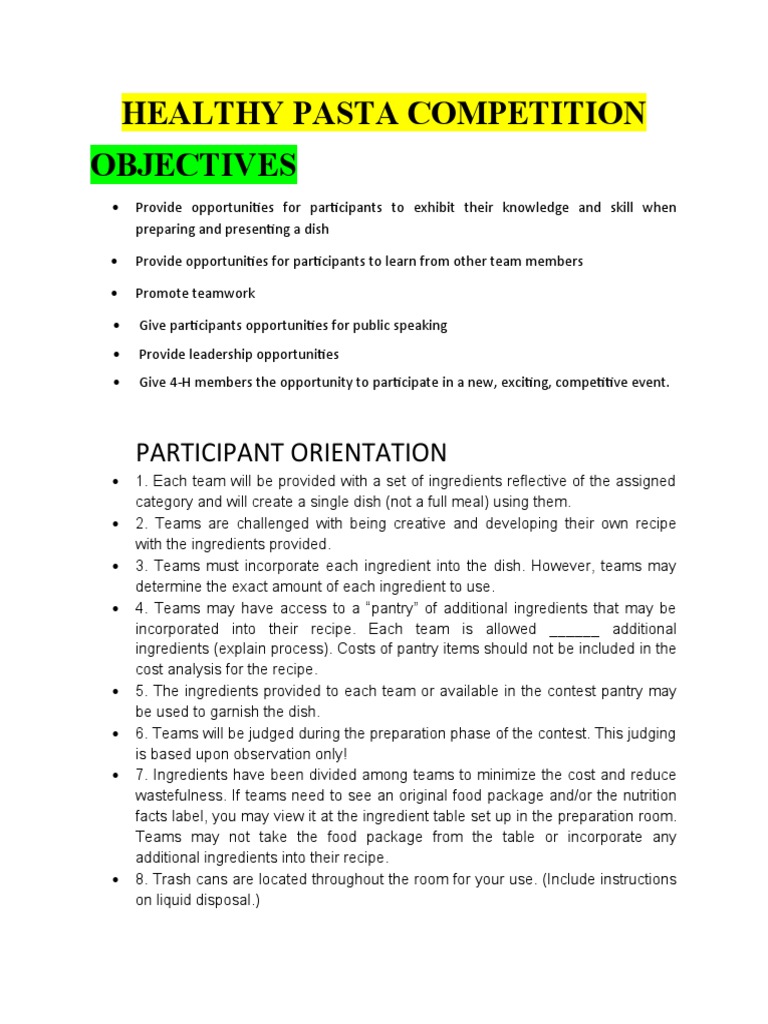 Healthy Pasta Competition | PDF | Foods | Food And Drink