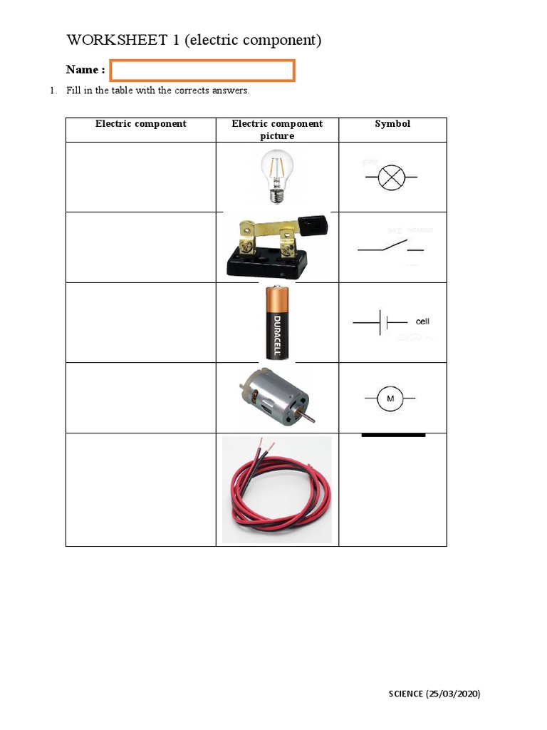 Worksheet 1 Electrical Component | PDF | Technology & Engineering