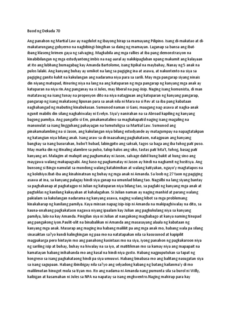 Buod NG Dekada 70 | PDF