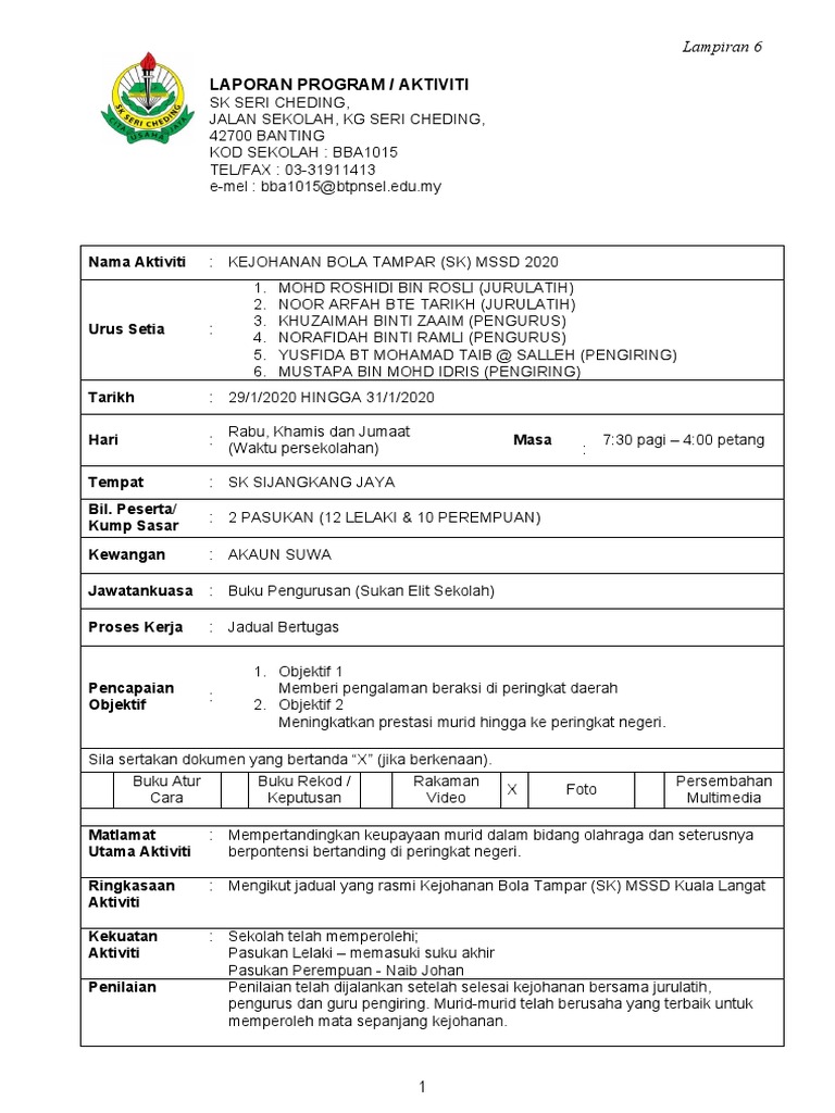 3 Laporan Dokumentasi MSSD Bola Tampar 2020 | PDF