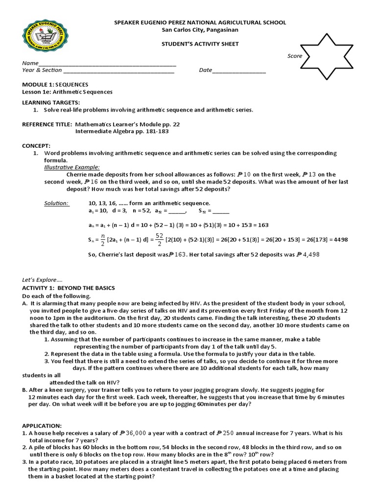 Score Name - Year & Section - Date | PDF | Arithmetic | Cognition
