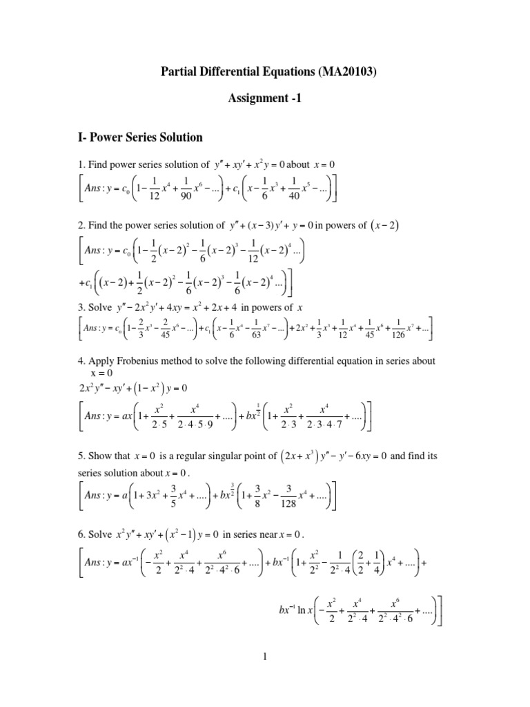 Partial Differential Equations (MA20103) Assignment - 1: y Xy Xy Ans y C X X C X X X | PDF ...