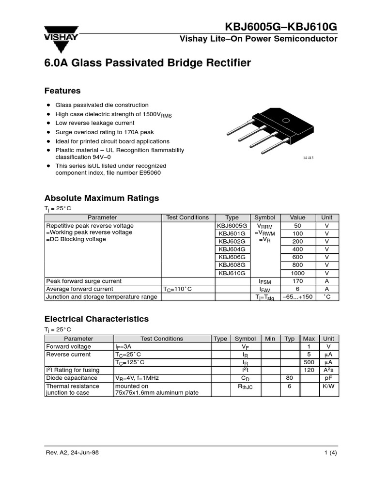 KBJ6005G-KBJ610G: Vishay Lite-On Power Semiconductor | PDF | Diode | Electronics