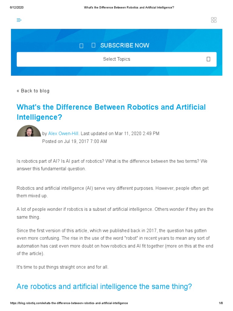 What's The Difference Between Robotics and Artificial Intelligence ...