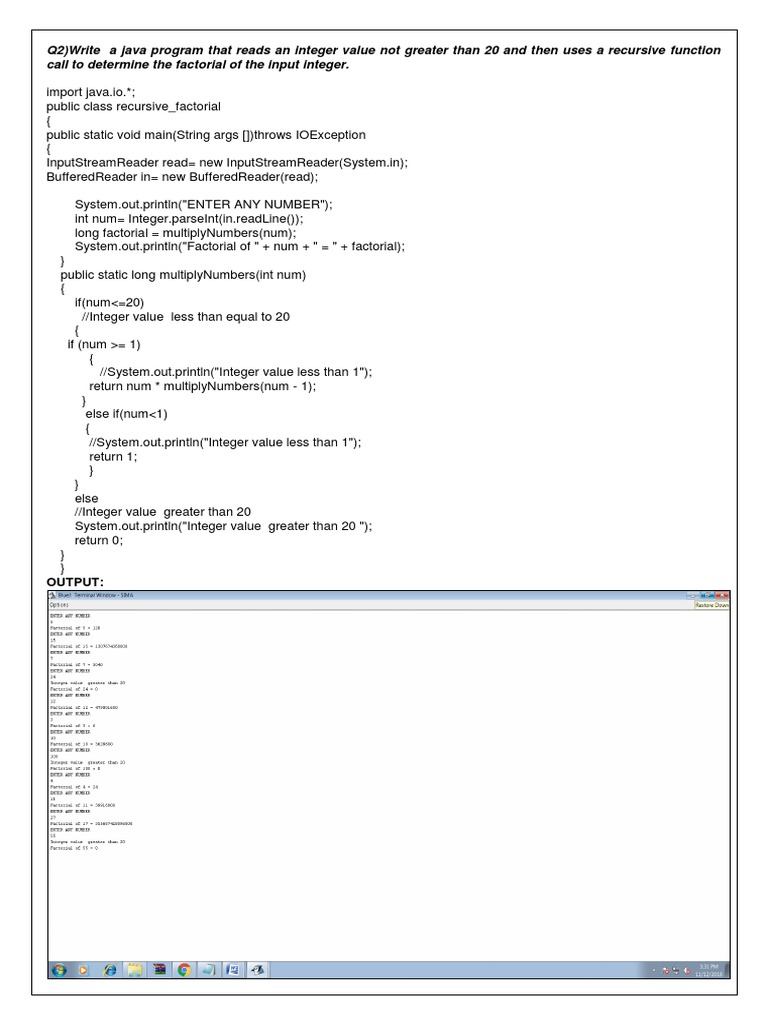 Java Recursive Factorial Program | PDF | Computers | Technology & Engineering