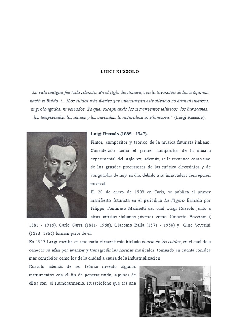 Luigi Russolo: Pionero del Ruido Futurista | PDF | Vanguardia | Fascismo