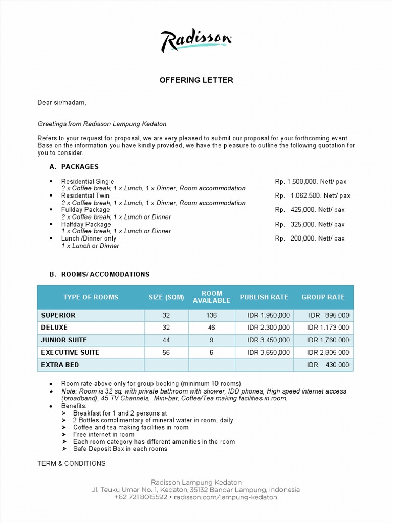Offering Letter: A. Packages | PDF | Financial Services | Banking