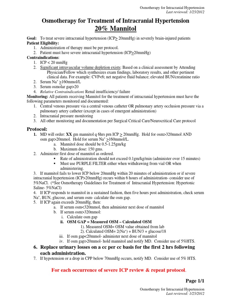 Osmotherapy For Treatment of Intracranial Hypertension | PDF ...