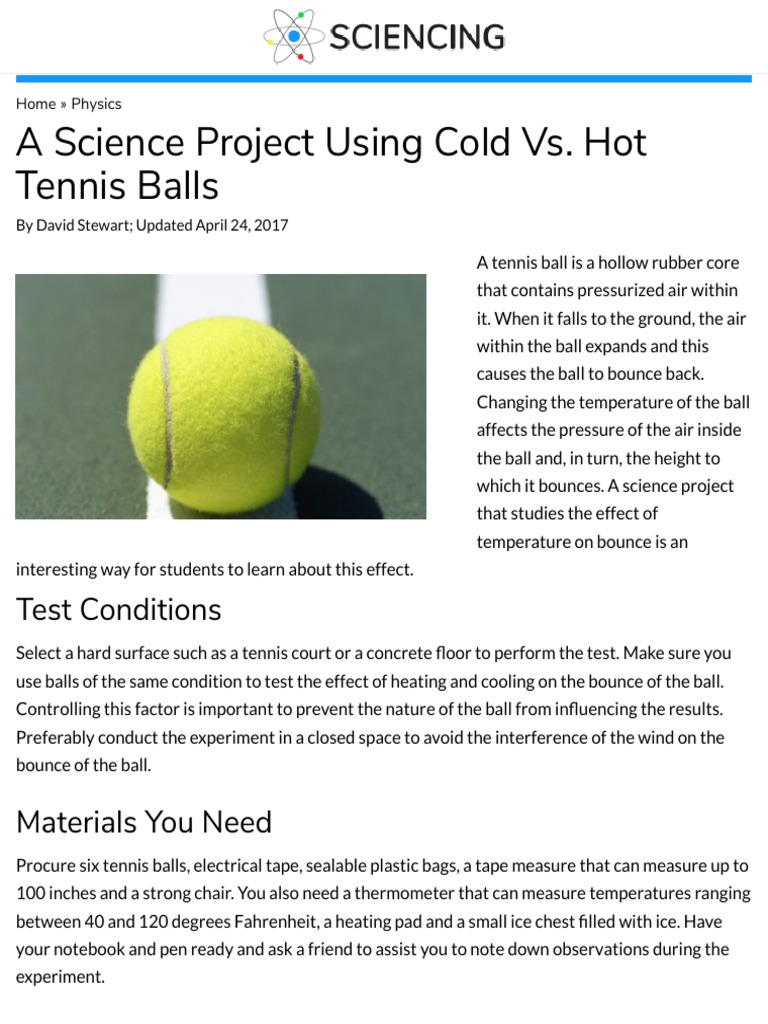 A Science Project Using Cold vs. Hot Tennis Balls - Sciencing PDF | PDF ...