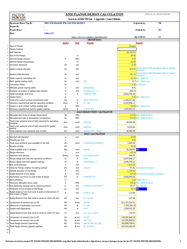 Ansi Flange Design Calculation: Based On ASME VIII Div. 1 Appendix-2 ...