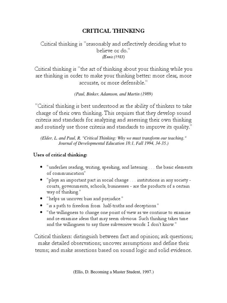 Critical Thinking Index | PDF | Self-Improvement