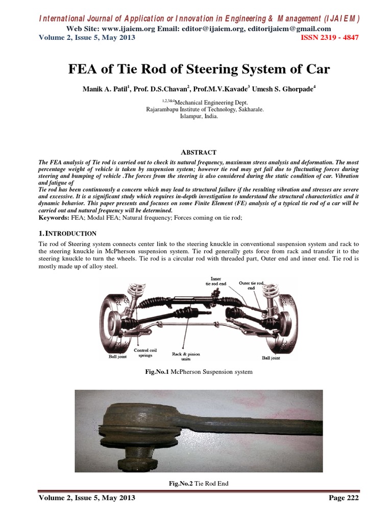 FEA of Tie Rod of Steering System of Car | PDF