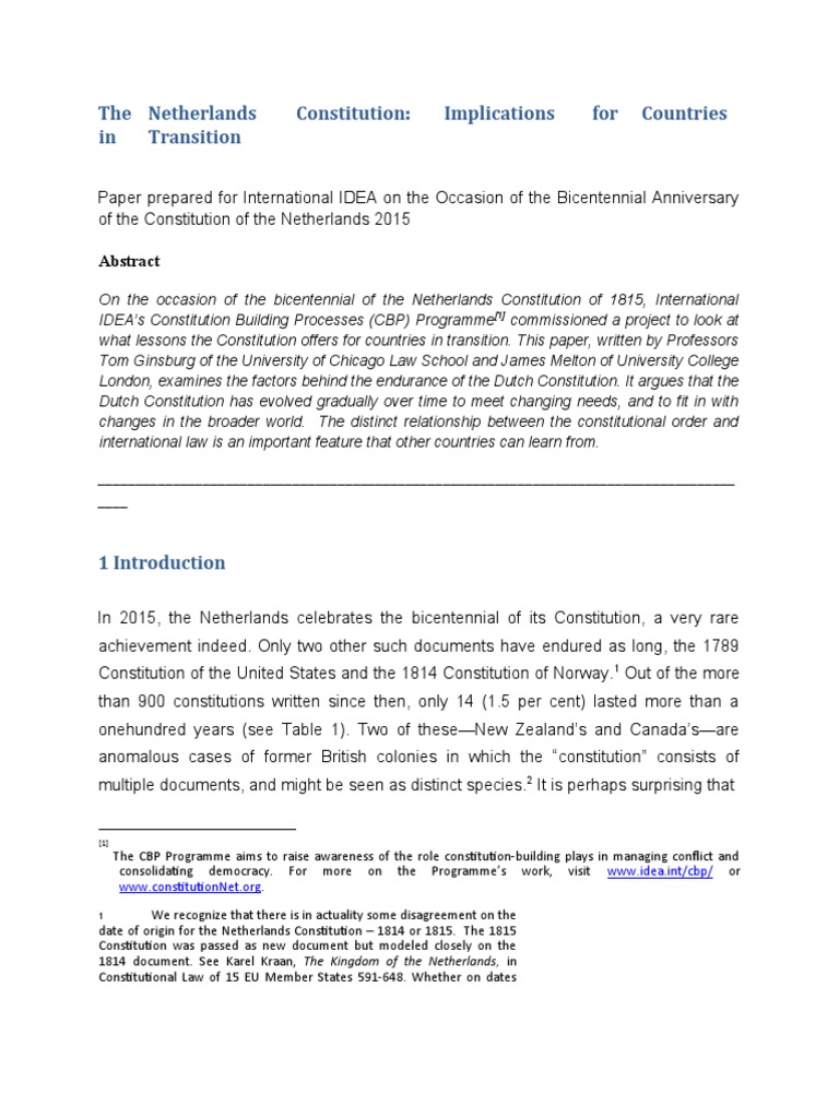 The Netherlands Constitution: Implications For Countries in Transition ...