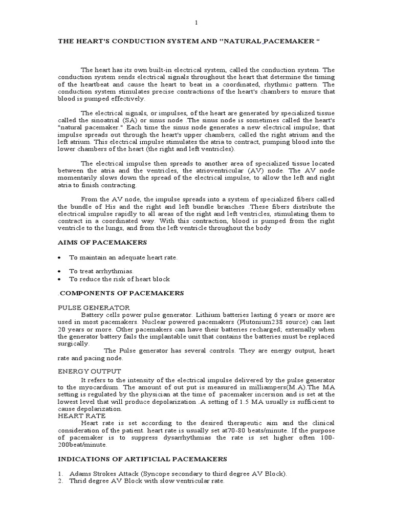 The Heart'S Conduction System and "Natural Pacemaker " | PDF ...