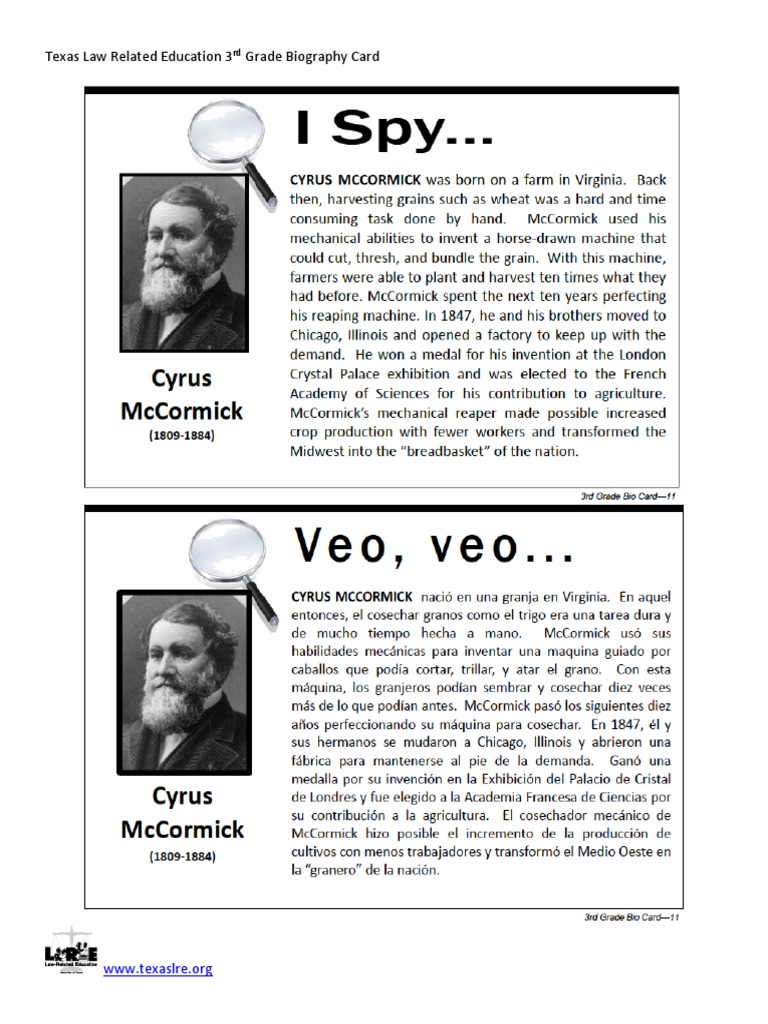 3rd Grade Texas Biography Card | PDF