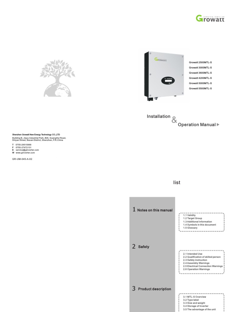 Growatt 2500-5500 MTL-S User Manual PDF | PDF | Photovoltaics | Watt