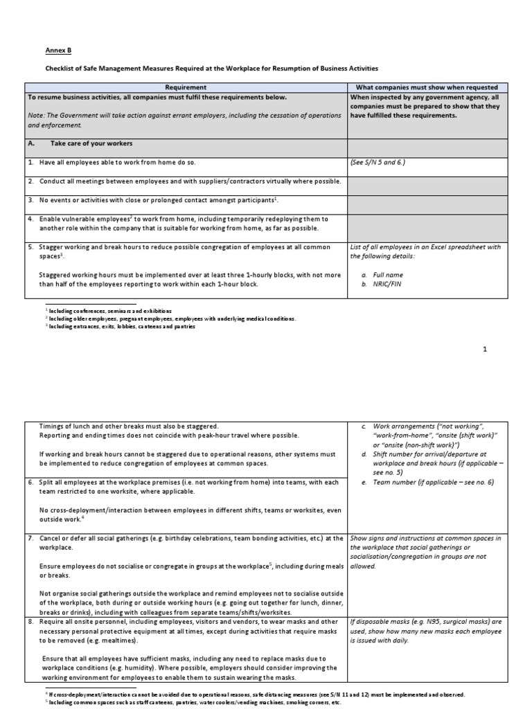 Annex B Checklist of Safe Management Measures | PDF | Regulatory ...