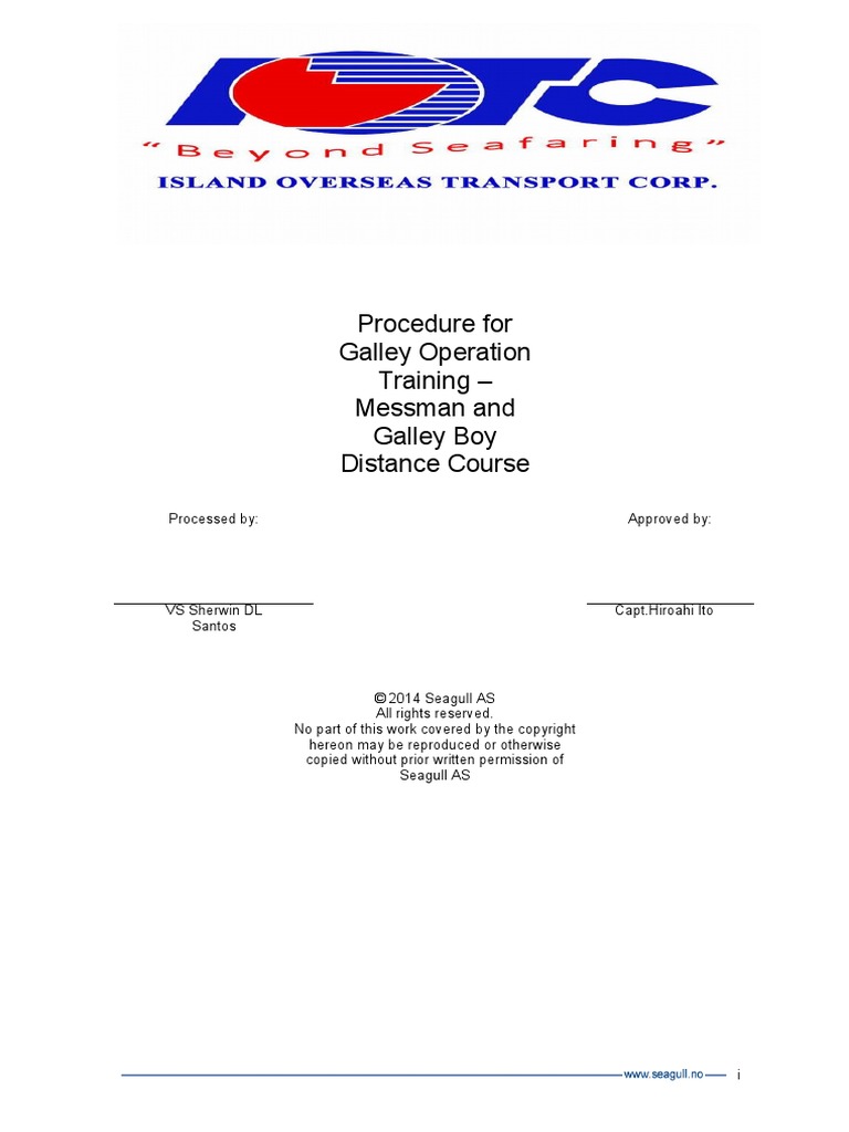 Procedure For Galley Operation Training - Messman and Galley Boy ...