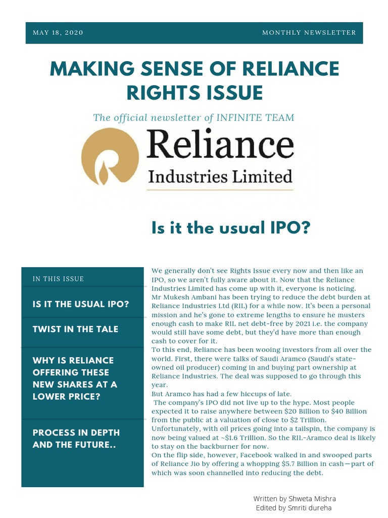 Making Sense of Reliance Rights Issue: Is It The Usual IPO? | PDF ...