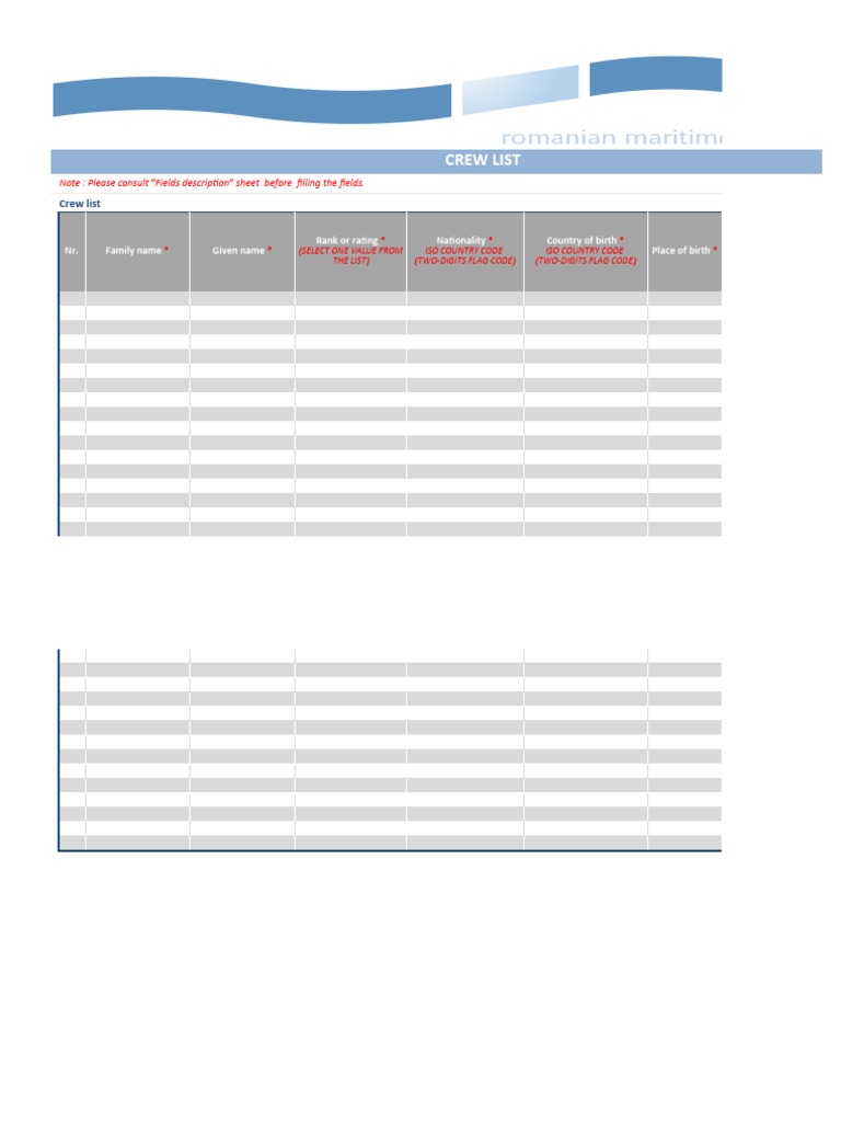 Crew List and Field Guidelines | PDF | Ships | Shipping