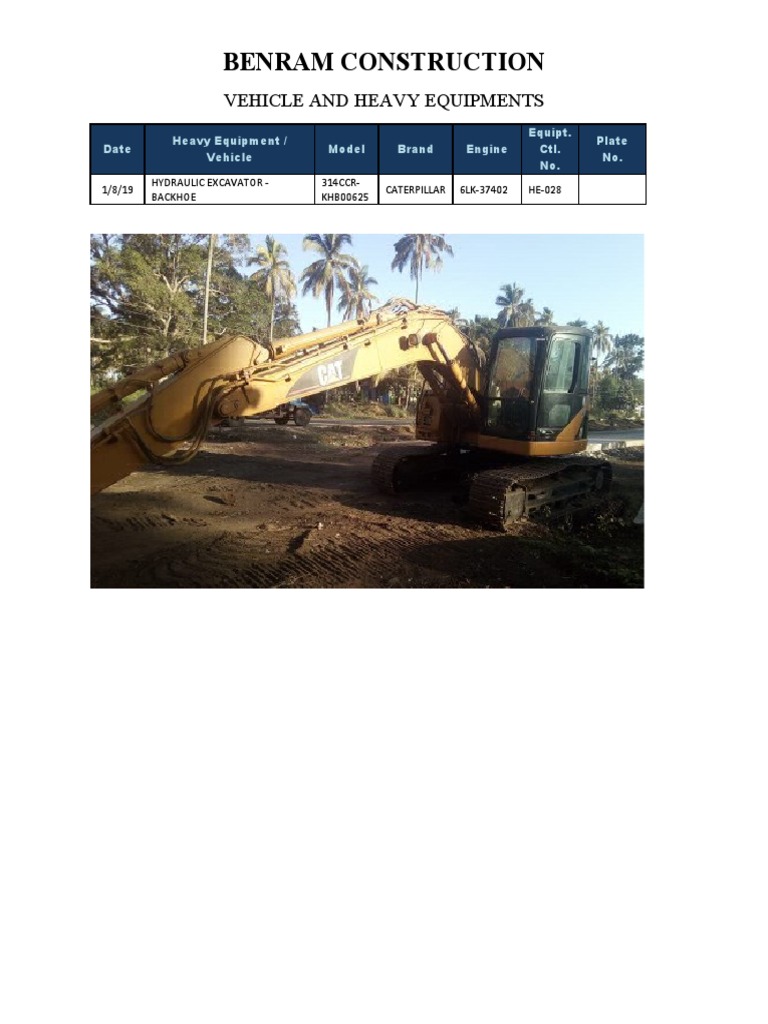 Benram Construction Equipment List | PDF