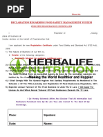 FSSAI Self Declaration Form Template | PDF