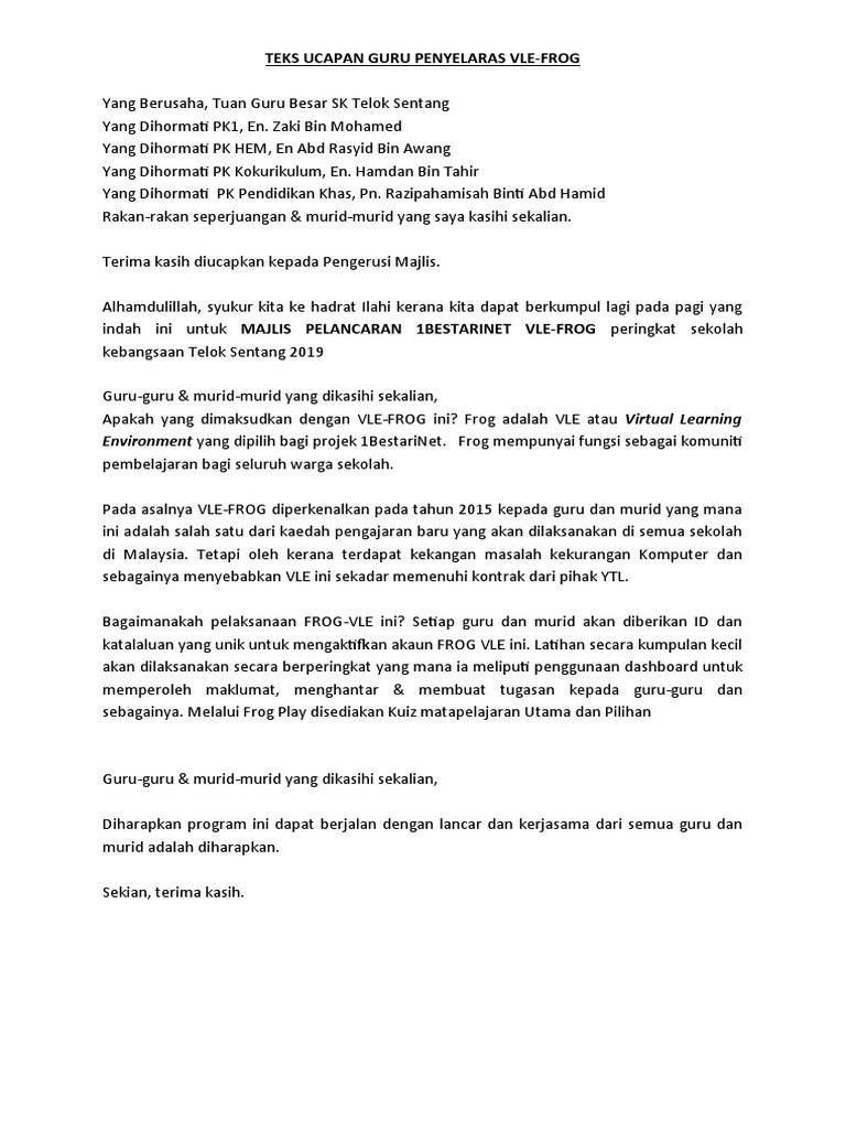 Peluncuran VLE-Frog di SK Telok Sentang | PDF