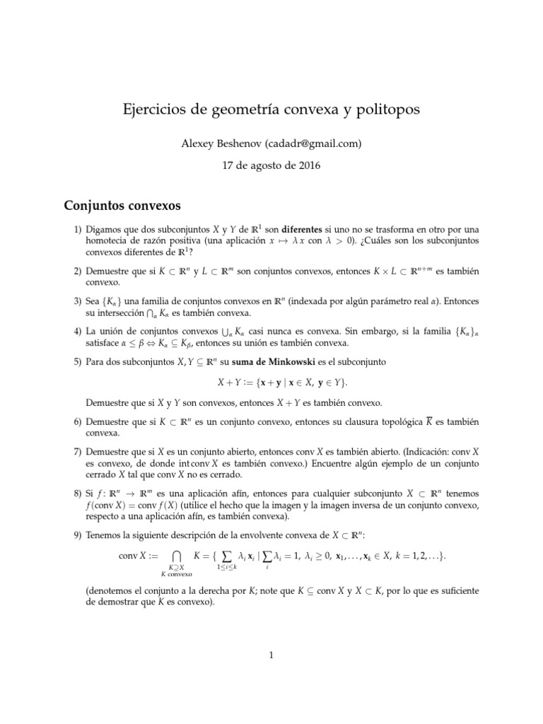 Ejercicios de Geometría Convexa y Politopos | Descargar gratis PDF | Conjunto convexo | Geometría