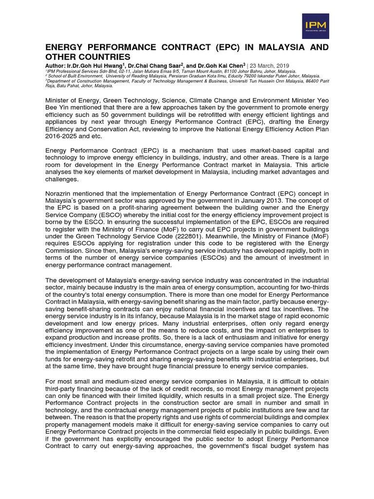 Energy Performance Contract (Epc) in Malaysia and Other Countries | PDF | Energy Conservation ...