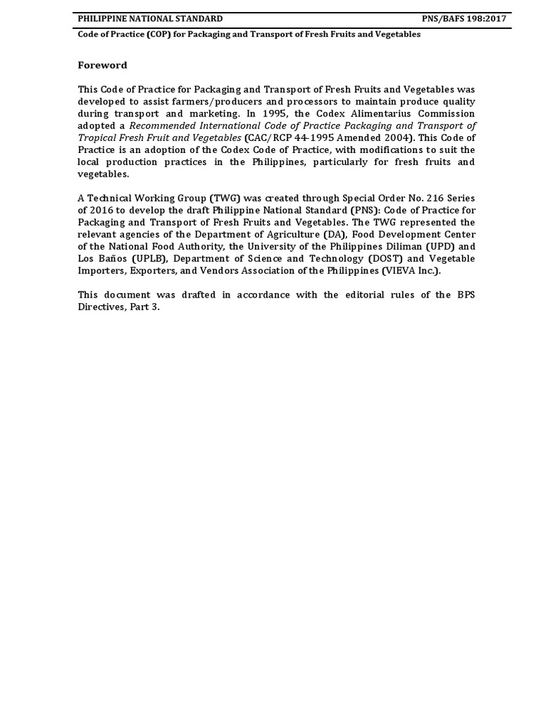 PNS BAFS 198 2017 COP Packaging and Transport FV | PDF | Pallet | Cargo