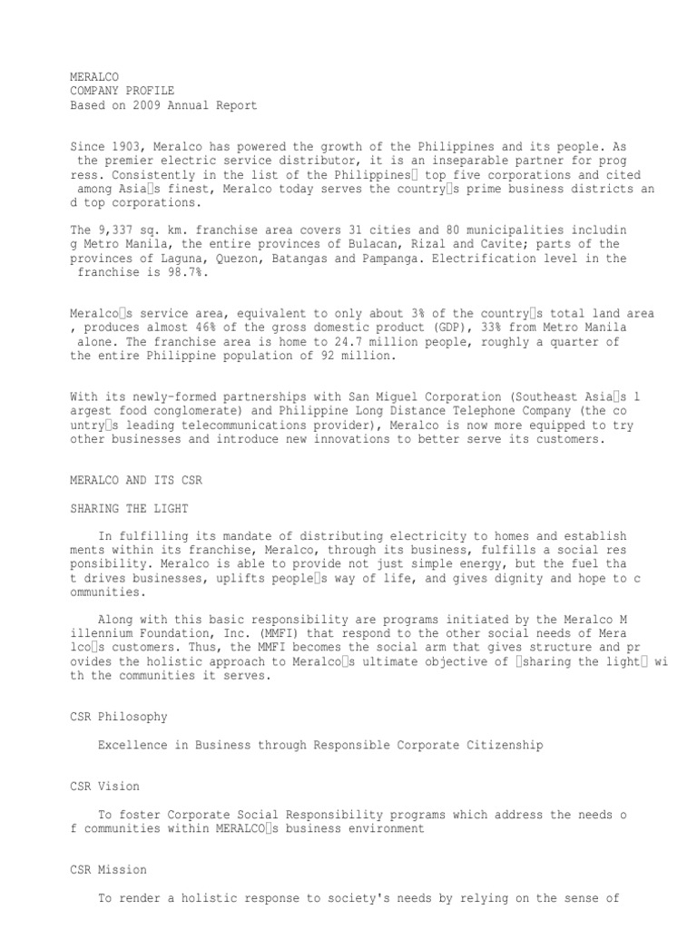 MERALCO | PDF | Corporate Social Responsibility | Interest