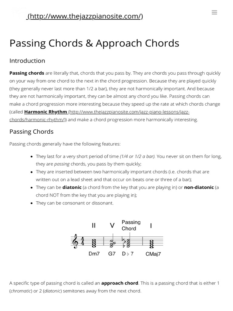 Passing Chords & Approach Chords - The Jazz Piano Site | PDF | Chord ...