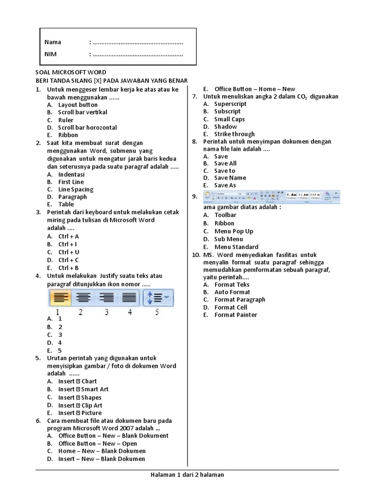 Soal Pilihan Ganda Microsoft Word & Excel | PDF