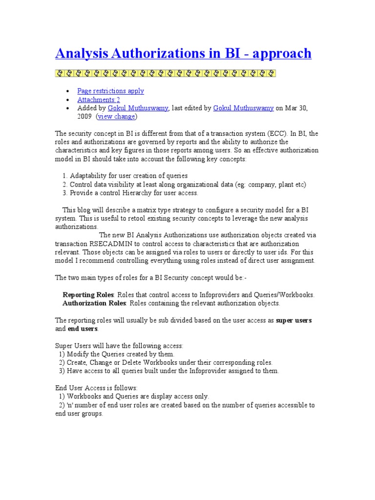 Analysis Authorizations in BI | PDF | Data | Information Technology
