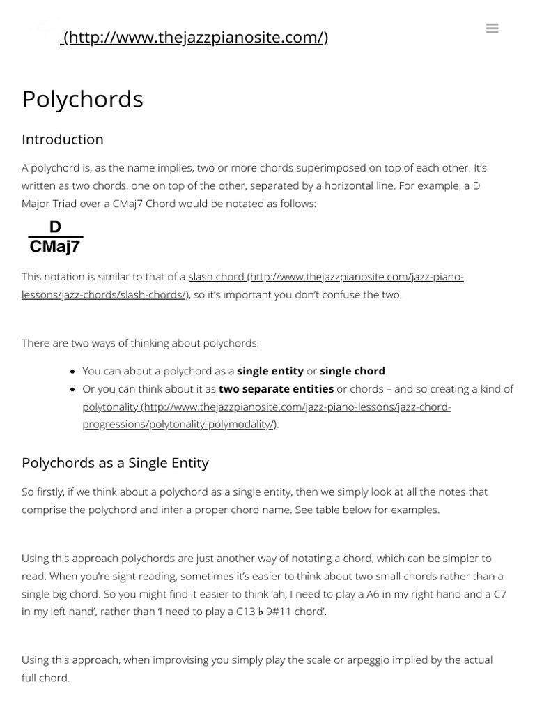 Polychords - The Jazz Piano Site | PDF | Chord (Music) | Lead Sheet