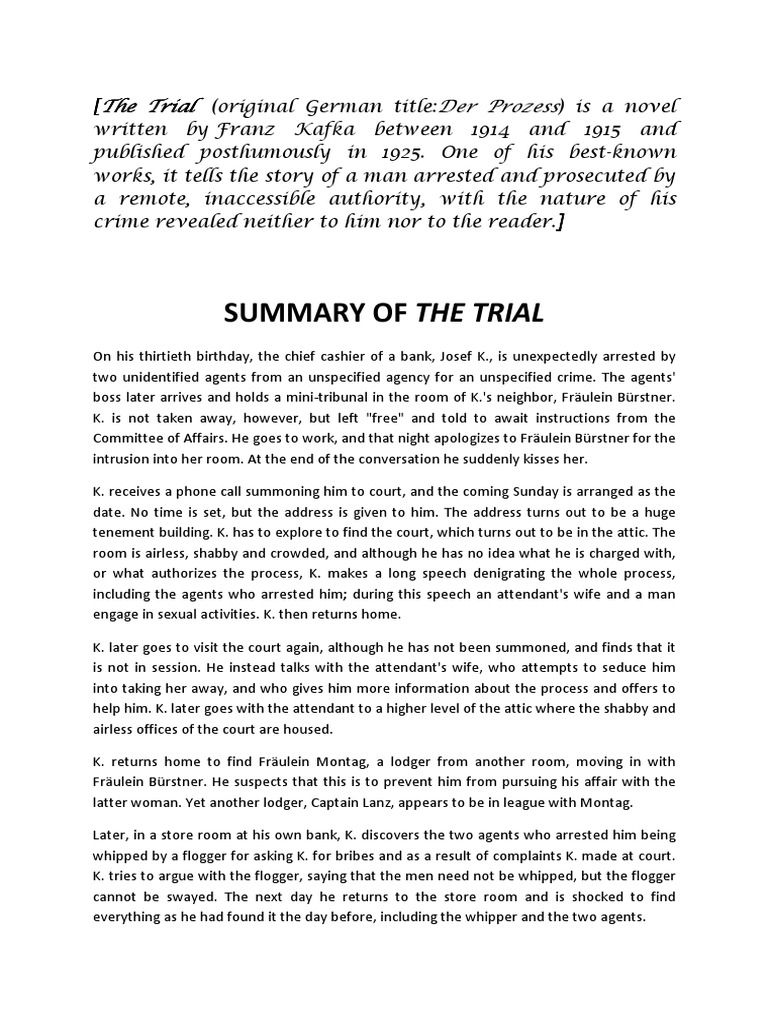 Summary of The Trial: The Trial The Trial The Trial The Trial Der ...