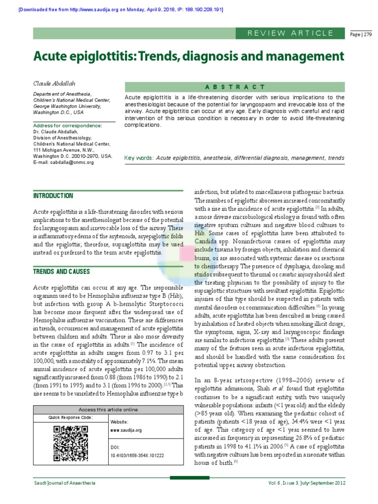 Acute Epiglottitis: Diagnosis & Management | PDF | Clinical Medicine ...