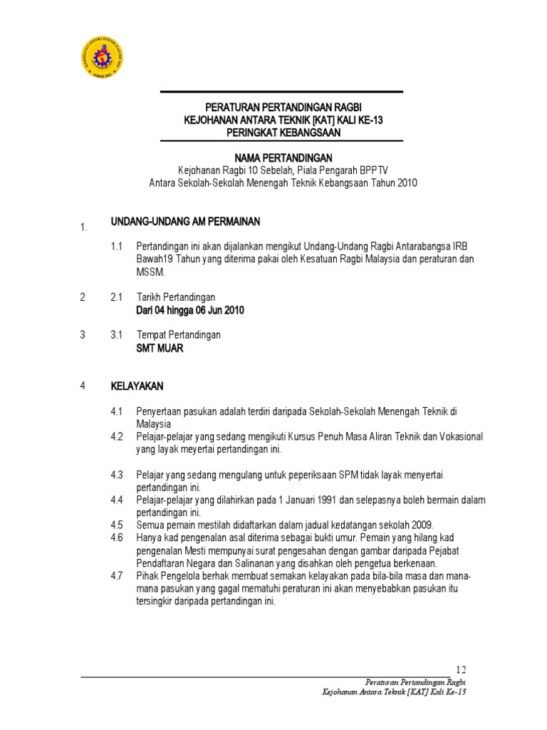 Peraturan Pertandingan - Ragbi | PDF