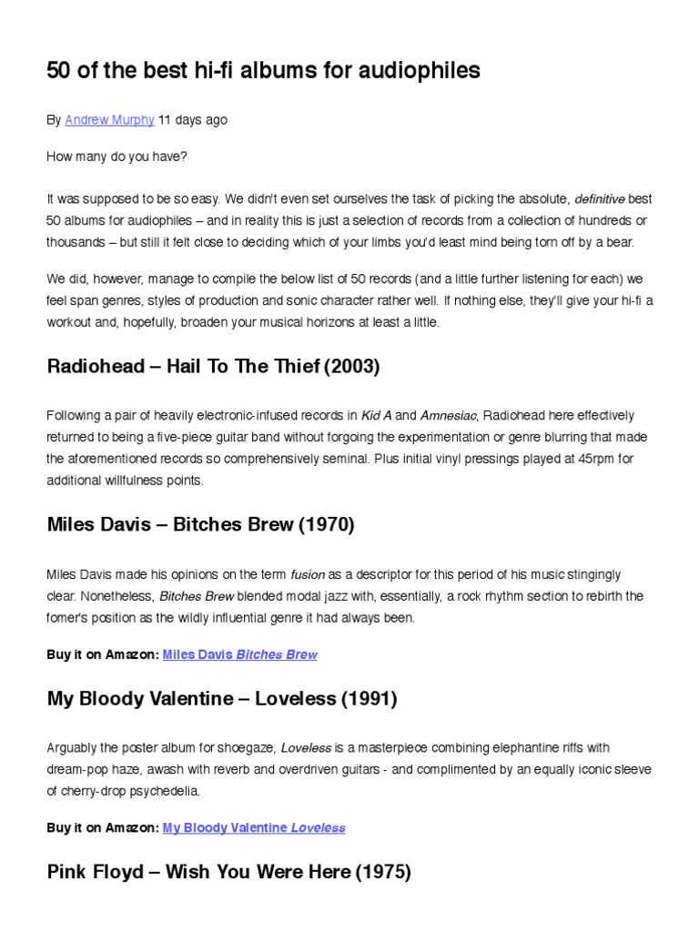 50 of The Best Hi-Fi Albums For Audiophiles PDF | PDF | Popular Music ...