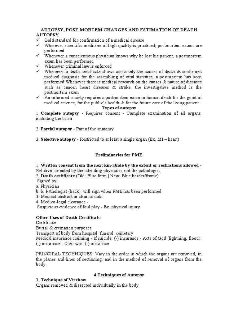Autopsy, Post Mortem Changes and Estimation of Death Autopsy | PDF | Autopsy | Death