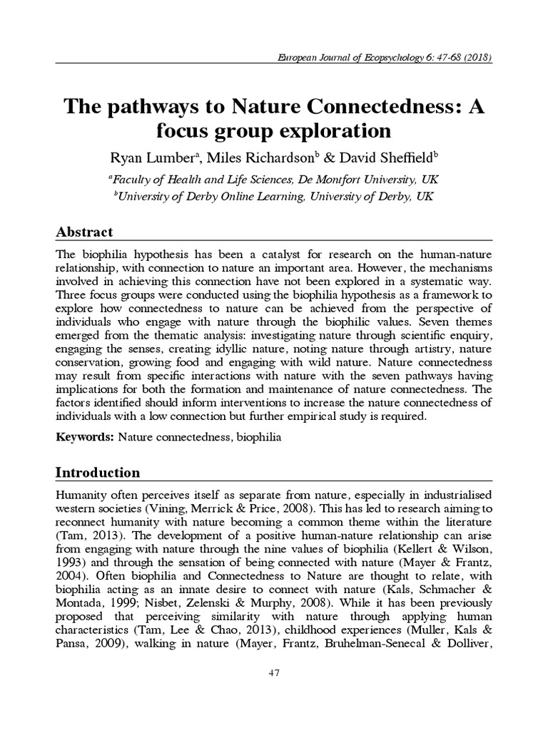 Nature Connectedness | PDF | Nature | Cognition